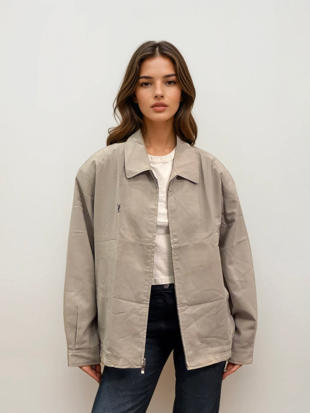 YSL Tan Bomber with Green Logo – No Standing NYC